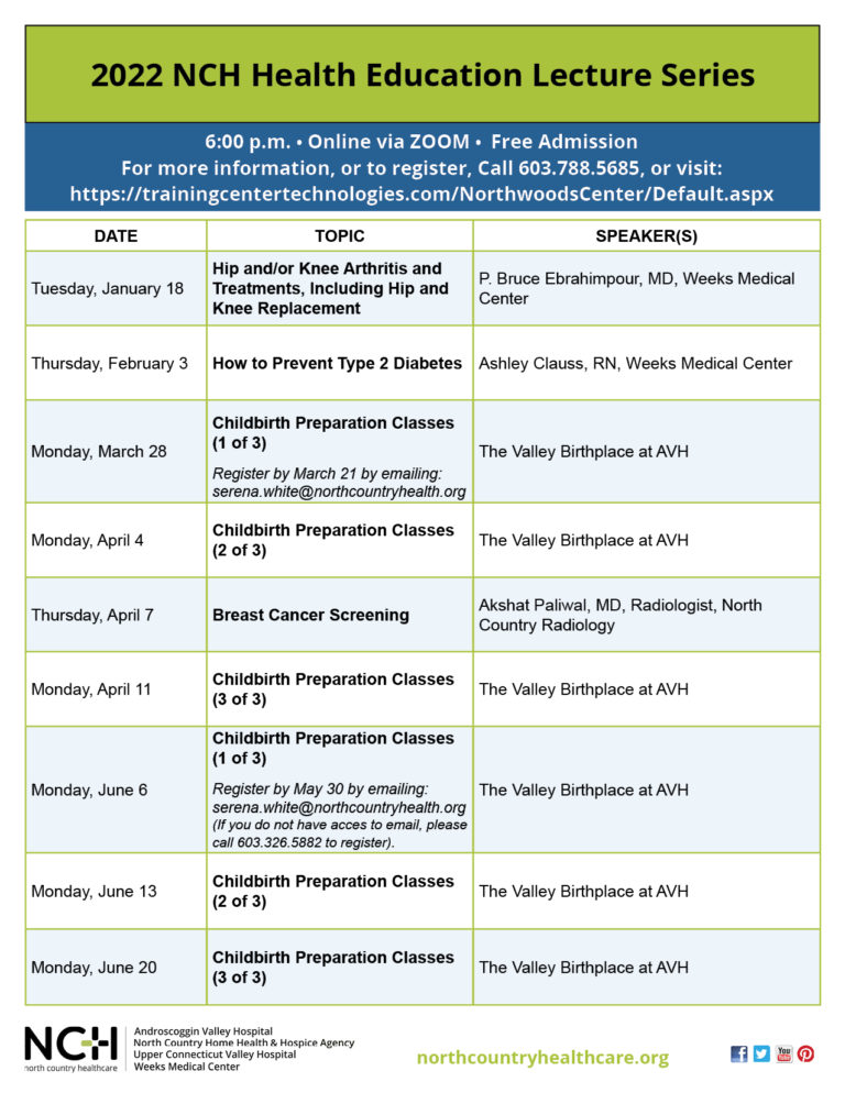 NCH Health Education Lecture Series - North Country Healthcare
